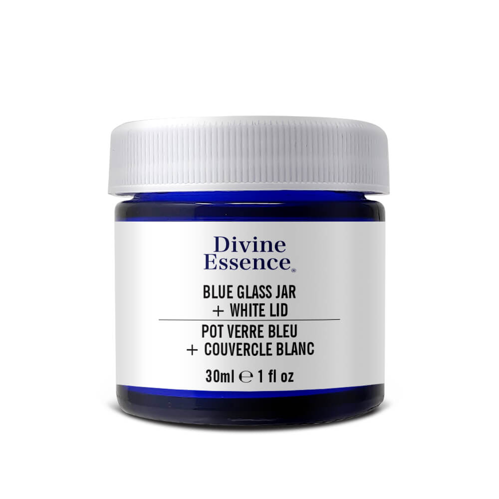 Blue Glass Jar 30ml + White lid – Divine Essence